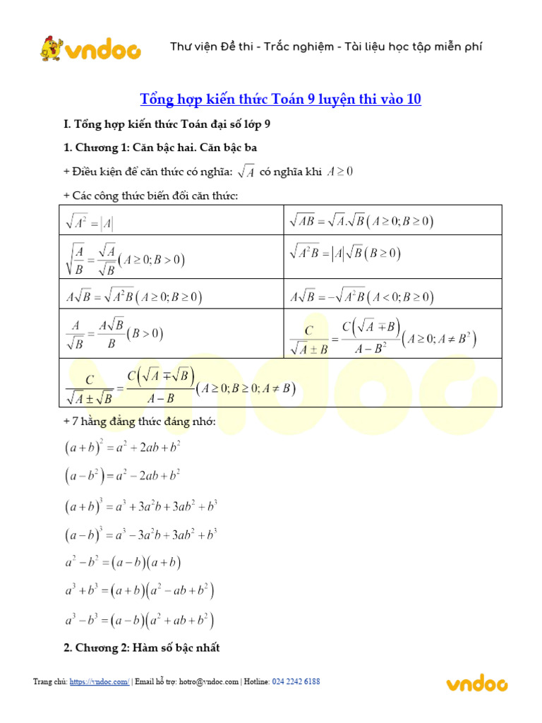 Tong Hop Kien Thuc Toan 9 Luyen Thi Vao 10 | PDF