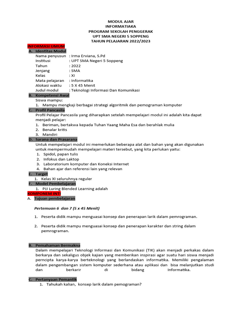 MODUL AJAR bab 2 (5 dan 6) (1) | PDF