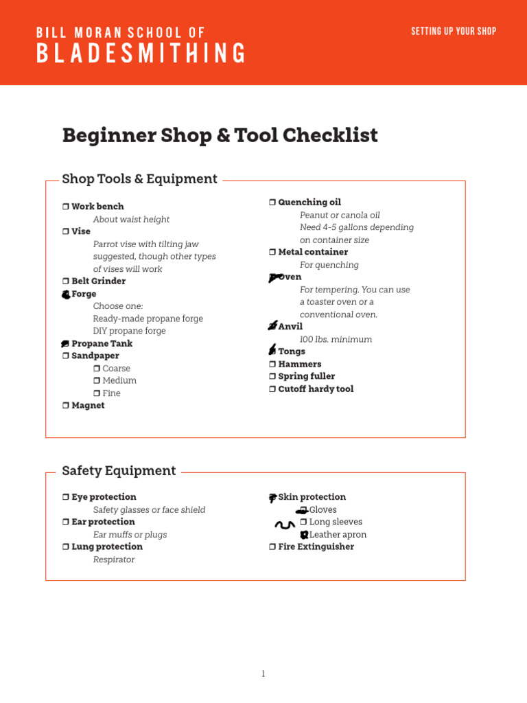 Shop Checklist | PDF