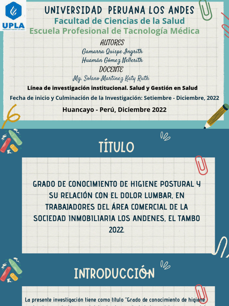 Proyecto de Investigación | PDF | Dolor lumbar | Enfermedades y trastornos