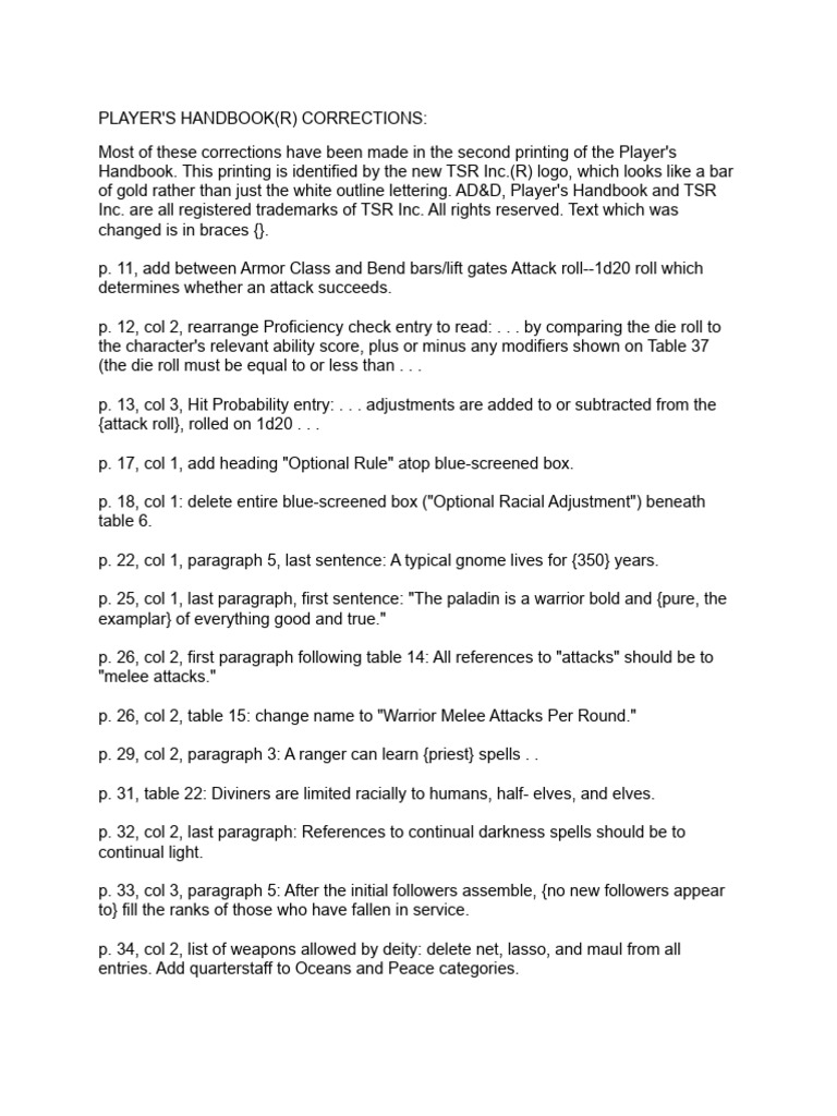 AD&D 2E PHB Errata | PDF | Elf (Dungeons & Dragons) | D20 System