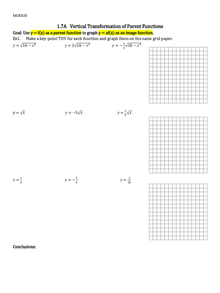 1.7A Vertical Transformation of Parent Functions | PDF