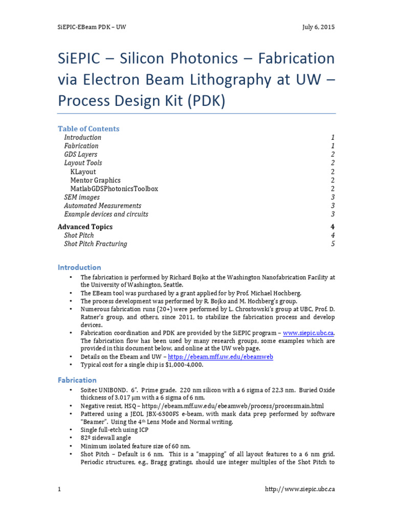 SiEPIC EBeam PDK Overview | PDF | Scanning Electron Microscope ...