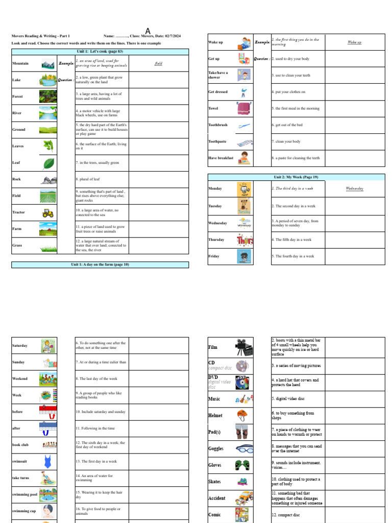 Movers Reading - Unit 1 & 2 Power Up 2 | PDF | Clothing