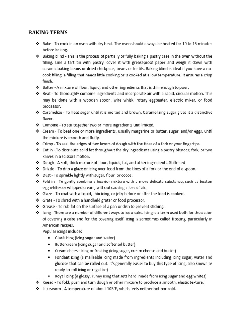 Baking Terms | PDF | Baking | Cakes