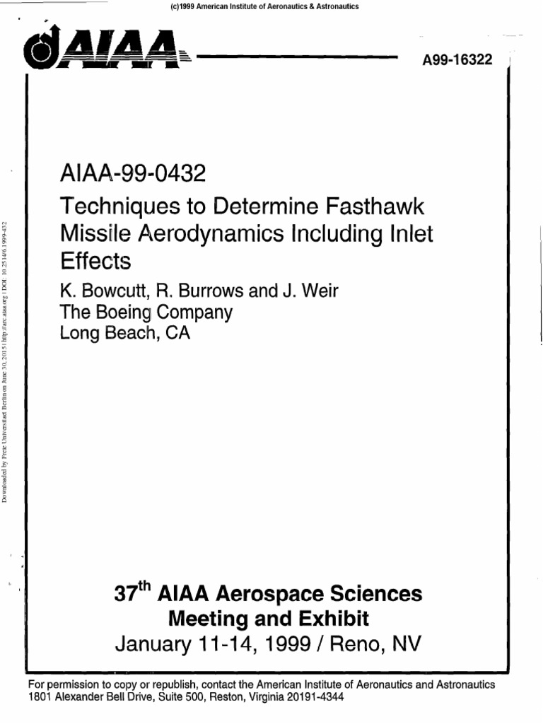 Test Techniques To Determine Fasthawk Missile Aerodynamics Including ...