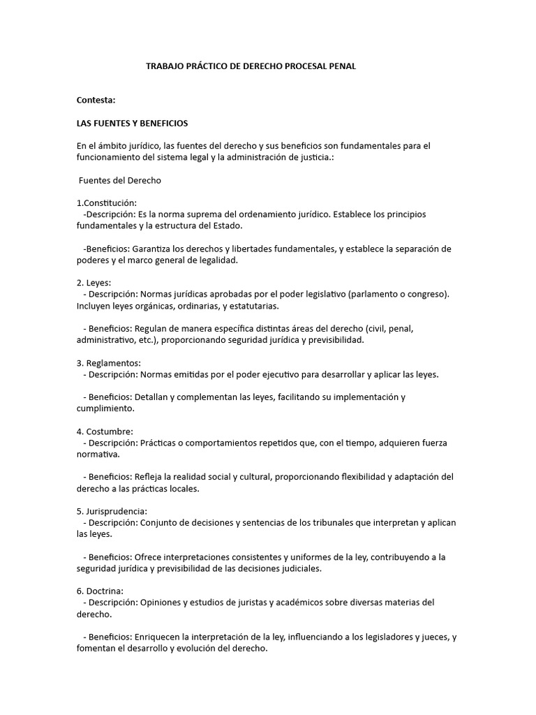 Fuentes del Derecho y sus Beneficios | PDF | Caso de ley | Fuentes del ...