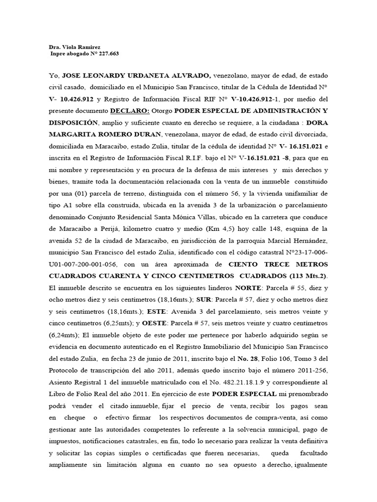 Poder Especial de Venta de Inmueble | PDF | Documento de identidad