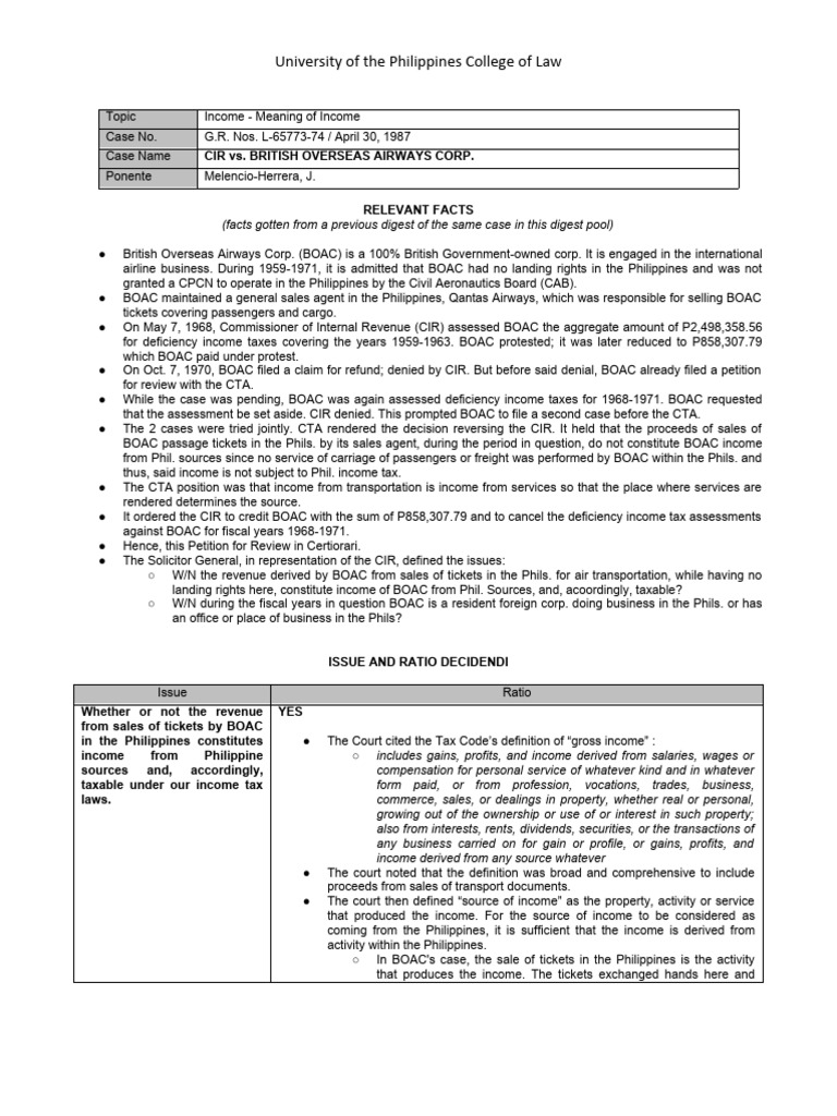 CIR Vs BOAC | PDF | Income | Gross Income