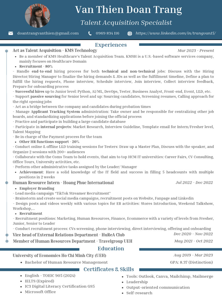 Van Thien Doan Trang - CV | PDF | Recruitment | Business