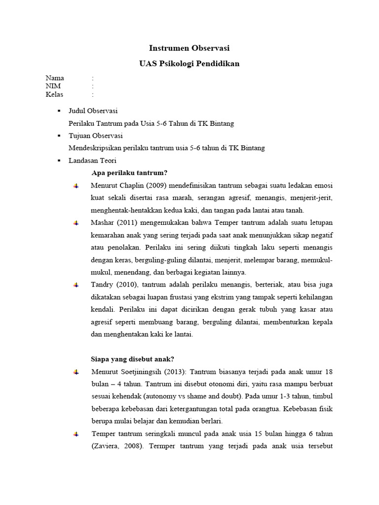 Instrumen Observasi - Format Tugas UAS Psikologi Pendidikan | PDF