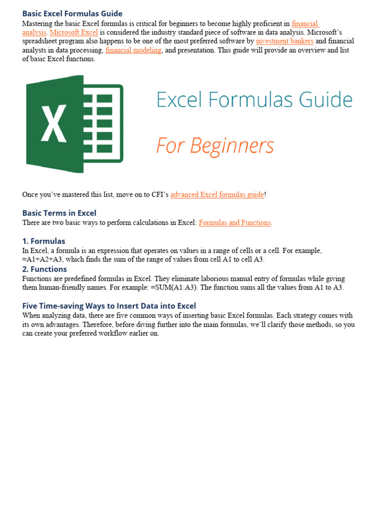Basic Excel Formulas Guide | Download Free PDF | Microsoft Excel | Spreadsheet