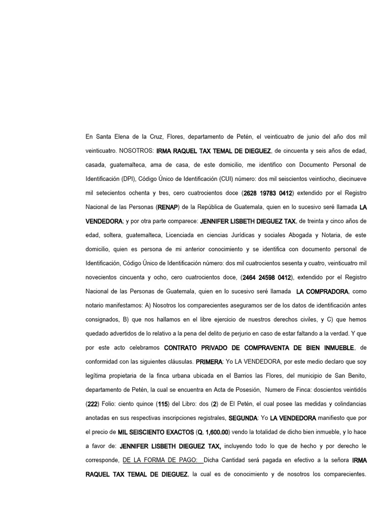 Contrato Privado Compraventa (Lisbeth Dieguez | PDF | Guatemala | Ley común