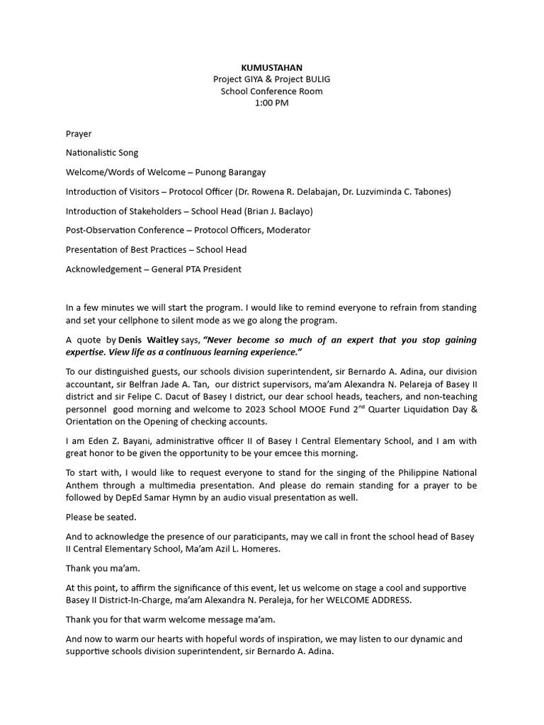 Emcee Script For Liquidation Day | PDF | Career & Growth | Foreign ...