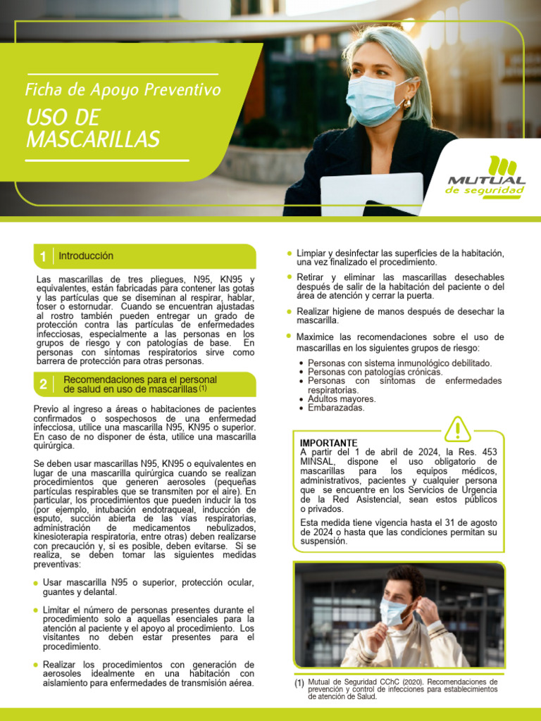 Ficha de Apoyo Preventivo Uso de Mascarillas Mutual 24 1712277355 | PDF ...