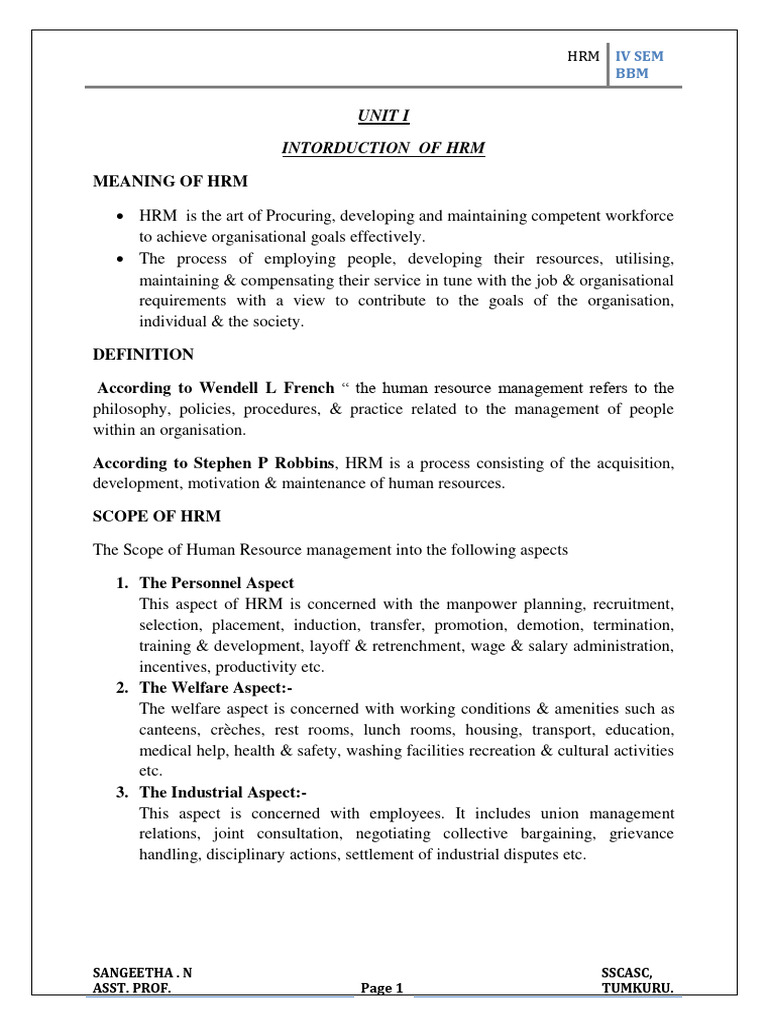 HRM Unit 1 | PDF | Human Resource Management | Human Resources