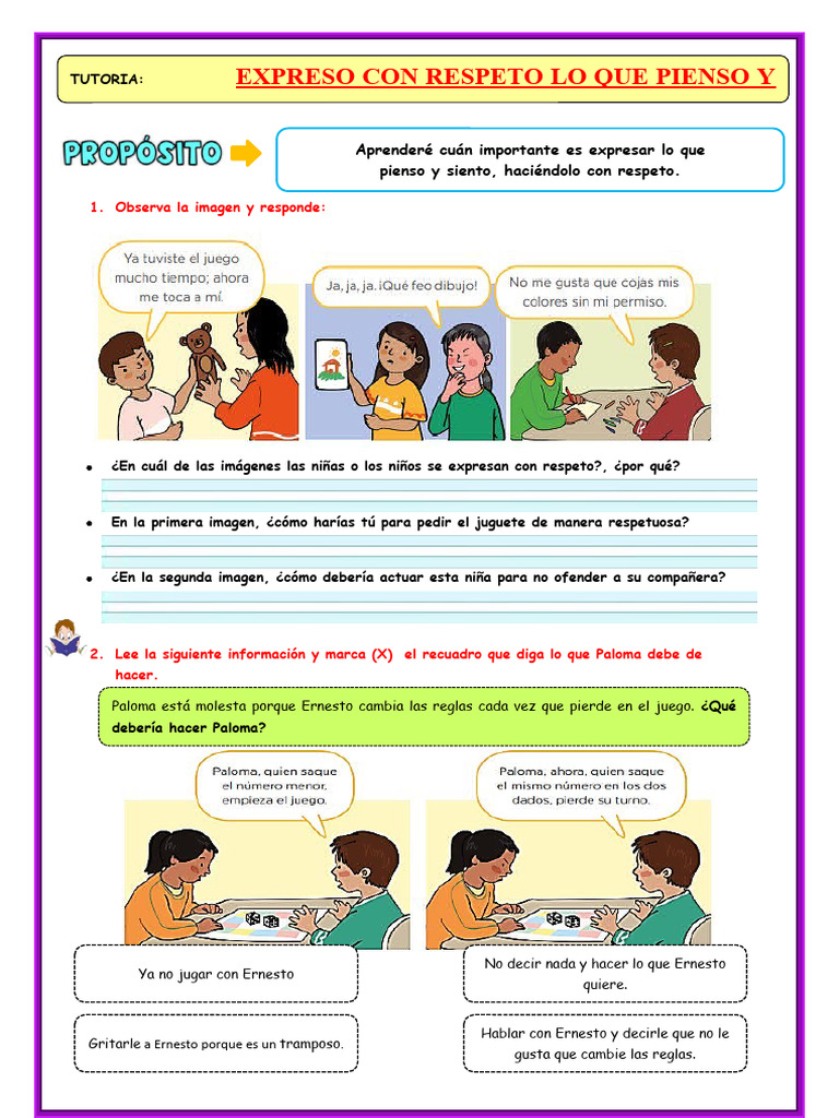 U4 s2 Ficha d5 Tutoria Expreso Lo Que Pienso y Siento Con Respeto | PDF
