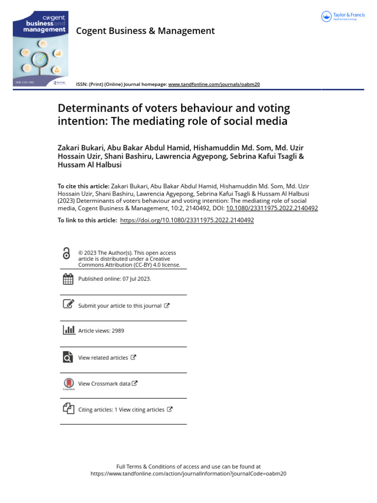 Determinants of Voters Behaviour and Voting Intention The Mediating Role of Social Media | PDF ...