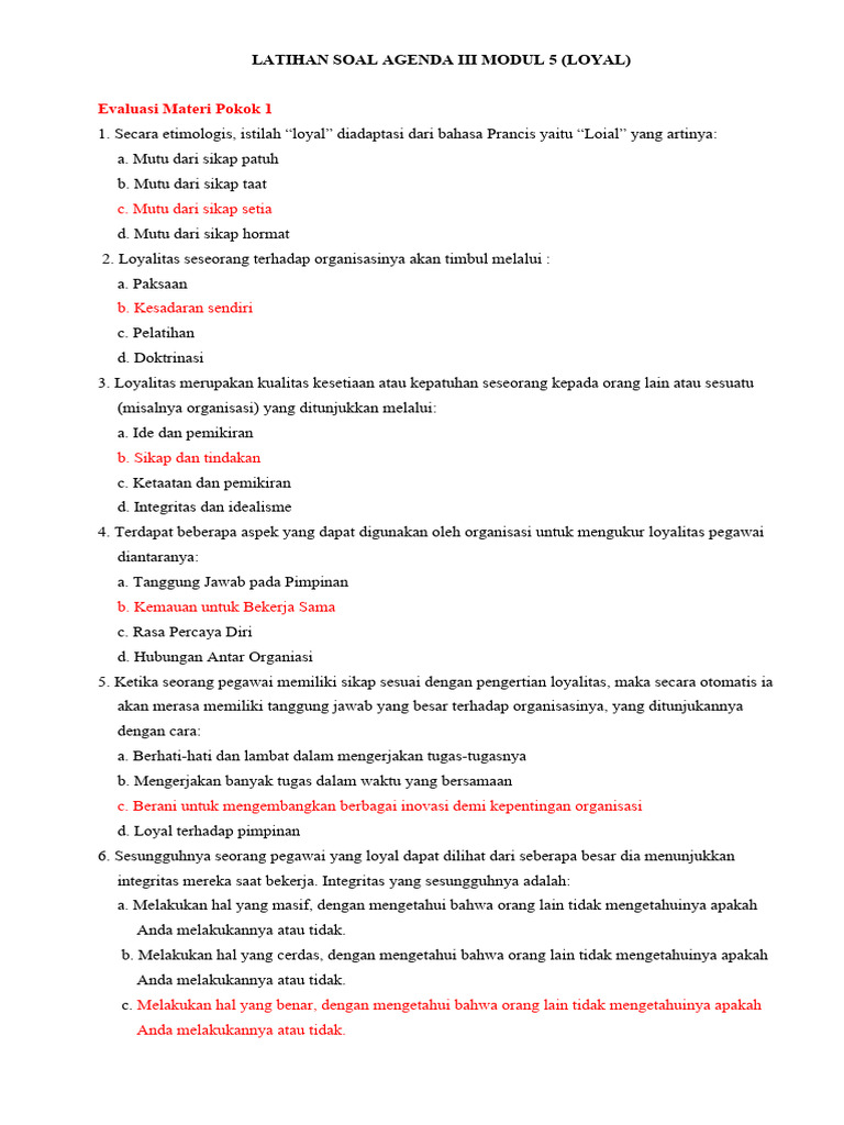 Latihan Soal Agenda Iii Modul 5 (Loyal) | PDF | Karier & Perkembangan | Bisnis