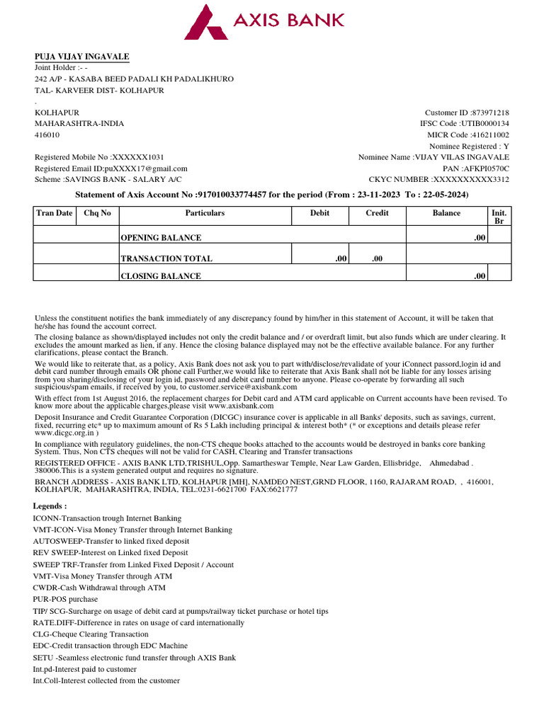Acc Statement | PDF | Banks | Debit Card