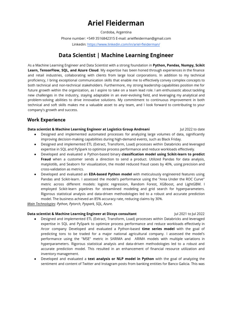 Data Scientist & ML Engineer Profile | PDF | Data Science | Machine ...