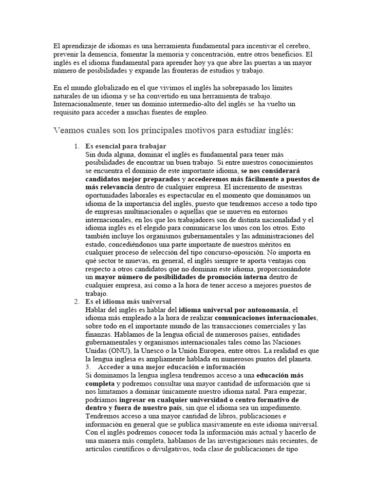 2 El INGLES | PDF | Idioma en Inglés | Aprendizaje