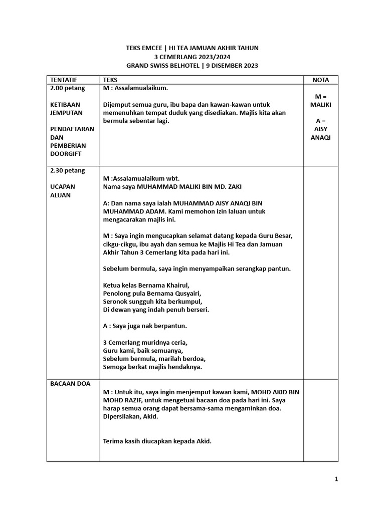 Hi Tea Murid 3c Teks Emcee | PDF