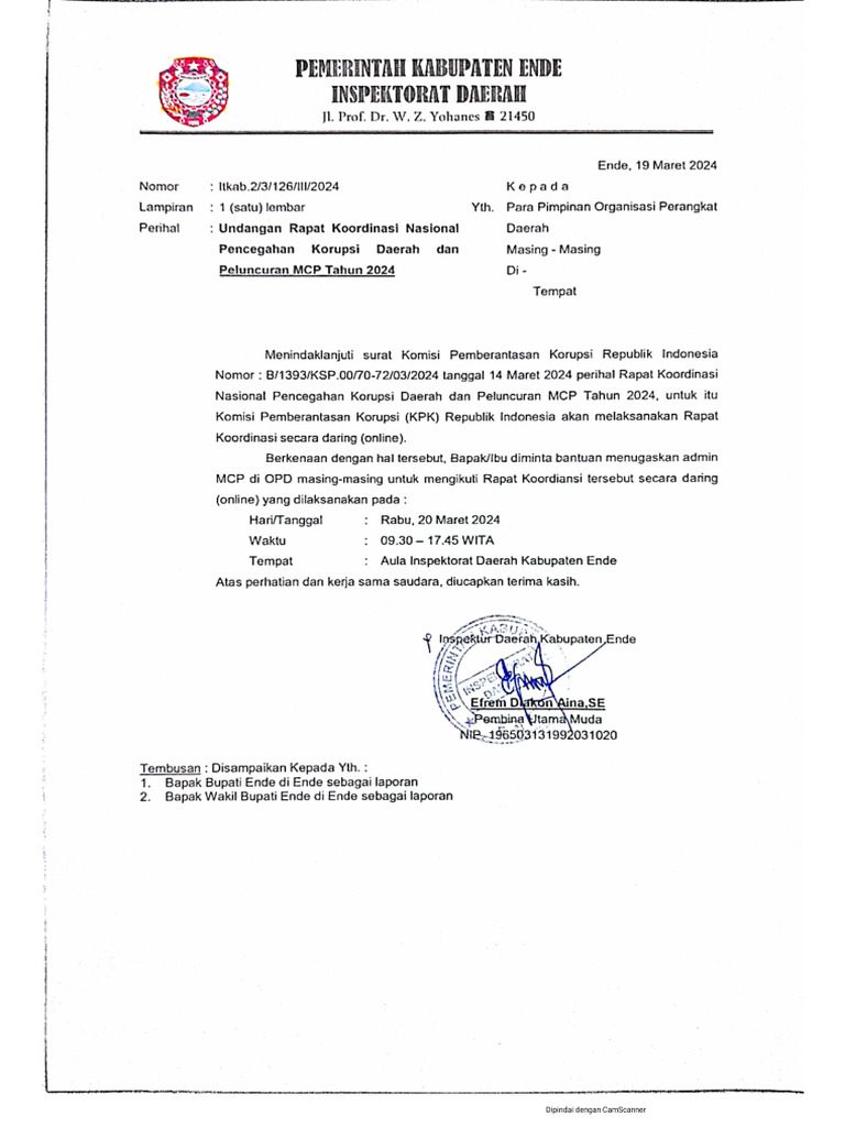 Undangan Rapat Koordinasi MCP | PDF