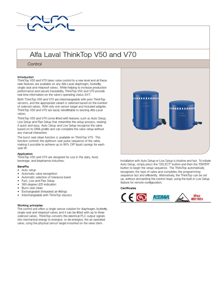 Alfa Laval ThinkTop V50 Setup Guide | PDF | Valve | Electrical Connector