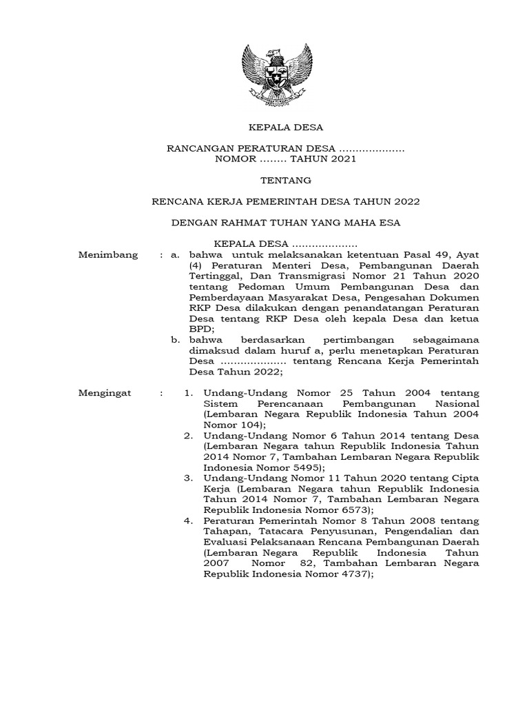 05f. Rancangan Perdes - RKP Desa 2022 | PDF