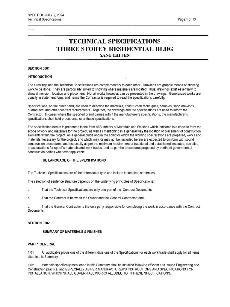 Technical Specs | PDF | Specification (Technical Standard) | Concrete