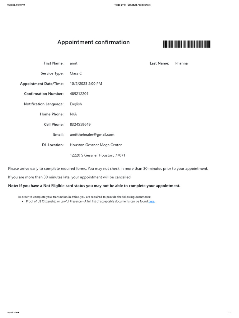Texas DPS - Schedule Appointment | PDF