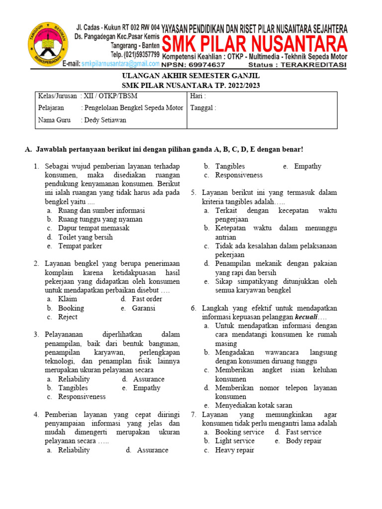 Kelas XII Pengelolaan Bengkel Sepeda Motor | PDF Kelas XII Pengelolaan Bengkel Sepeda Motor | PDF