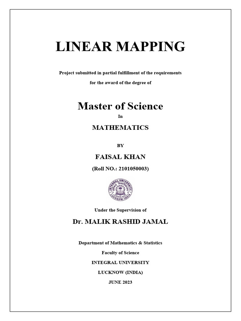 Linear Mapping MSc Project | PDF | Basis (Linear Algebra) | Linear Map