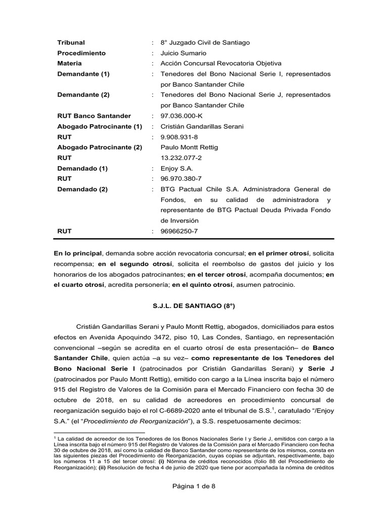 5.3 Accion Revocatoria Enjoy S.A. | PDF | Pagos | Crédito