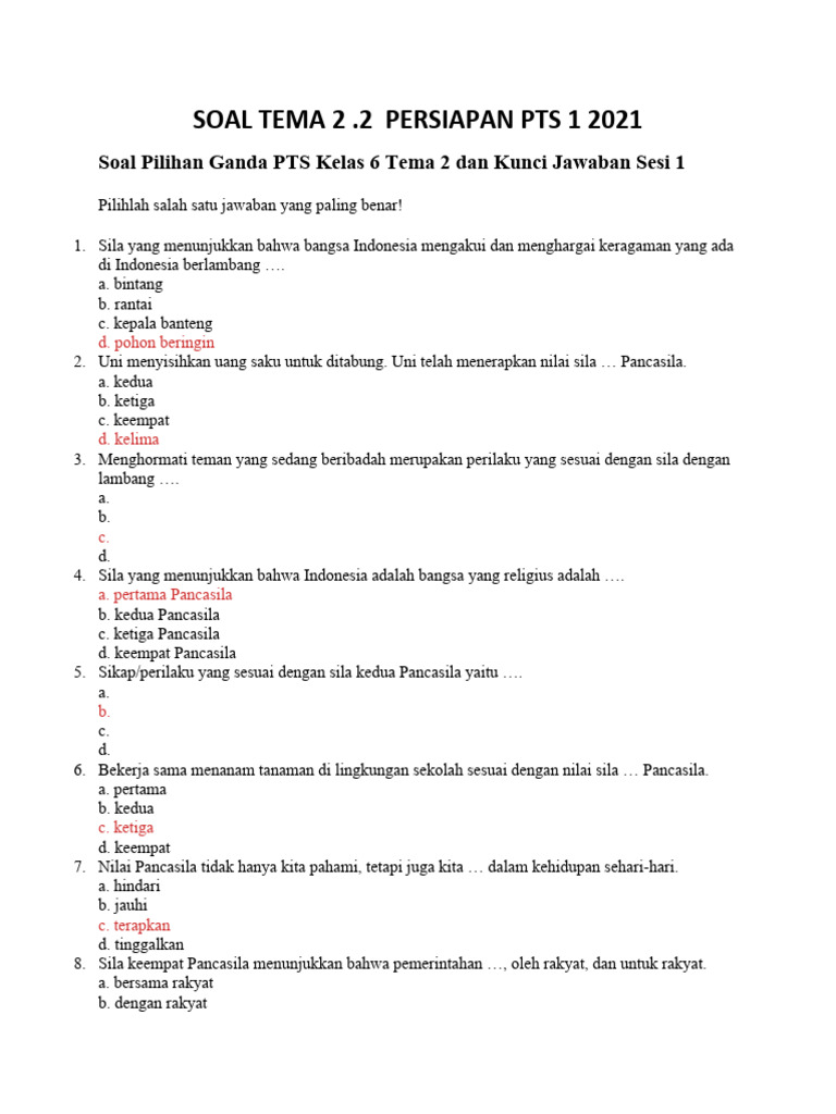 Soal Tema 2 Persiapan PTS 1 2021 | PDF