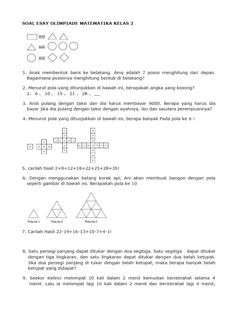 SOAL OLIMPIADE MATEMATIKA KELAS 2 SD | PDF