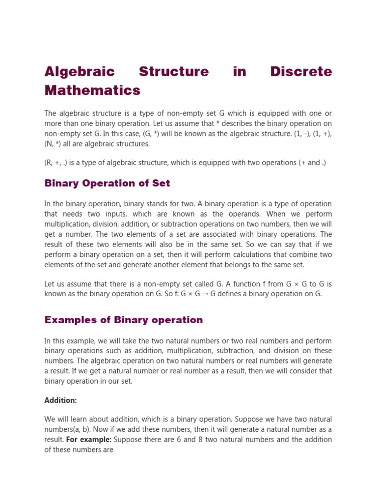 Algebraic Structure in Discrete Mathematics | PDF | Group (Mathematics ... Algebraic Structure in Discrete Mathematics | PDF | Group (Mathematics ...