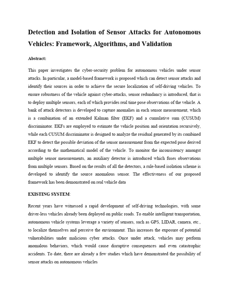 Sensor Attack Detection in Autonomous Vehicles | PDF | Sensor | Computing