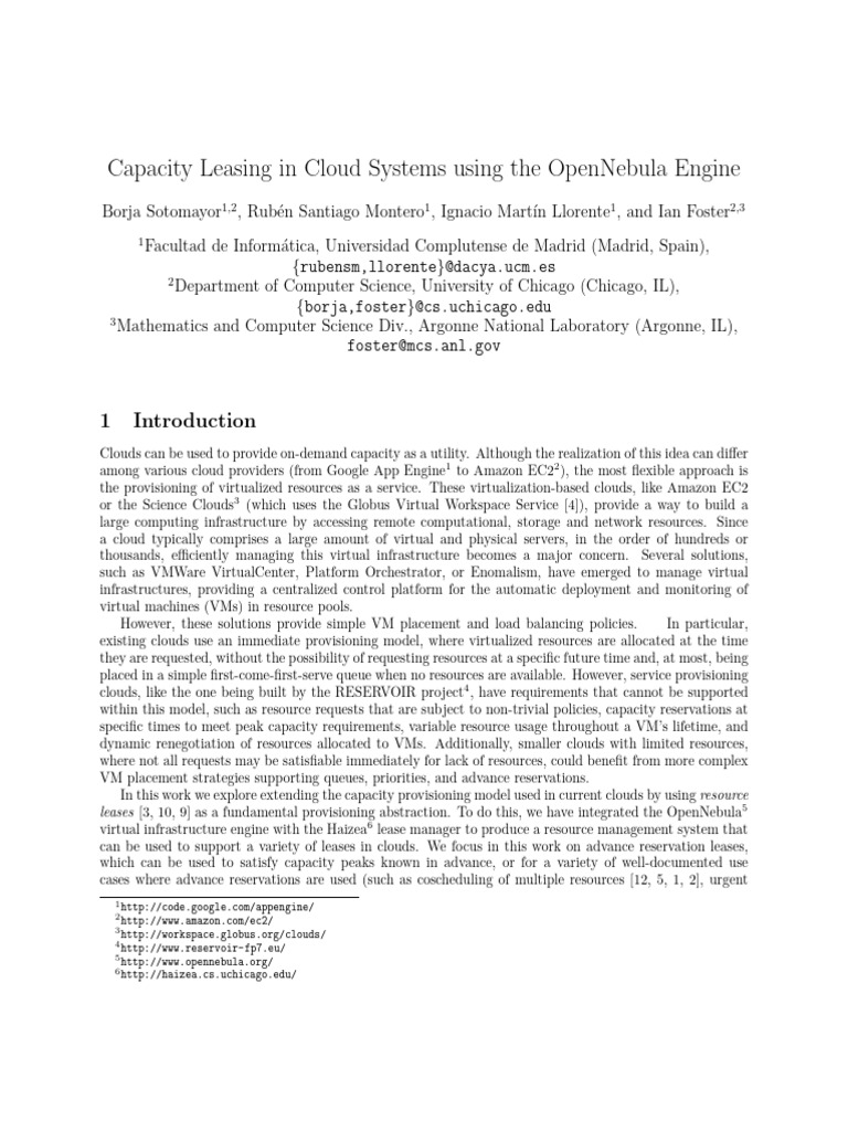 Capacity Leasing in Cloud Systems Using The OpenNebula Engine | PDF | Cloud Computing | Virtual ...