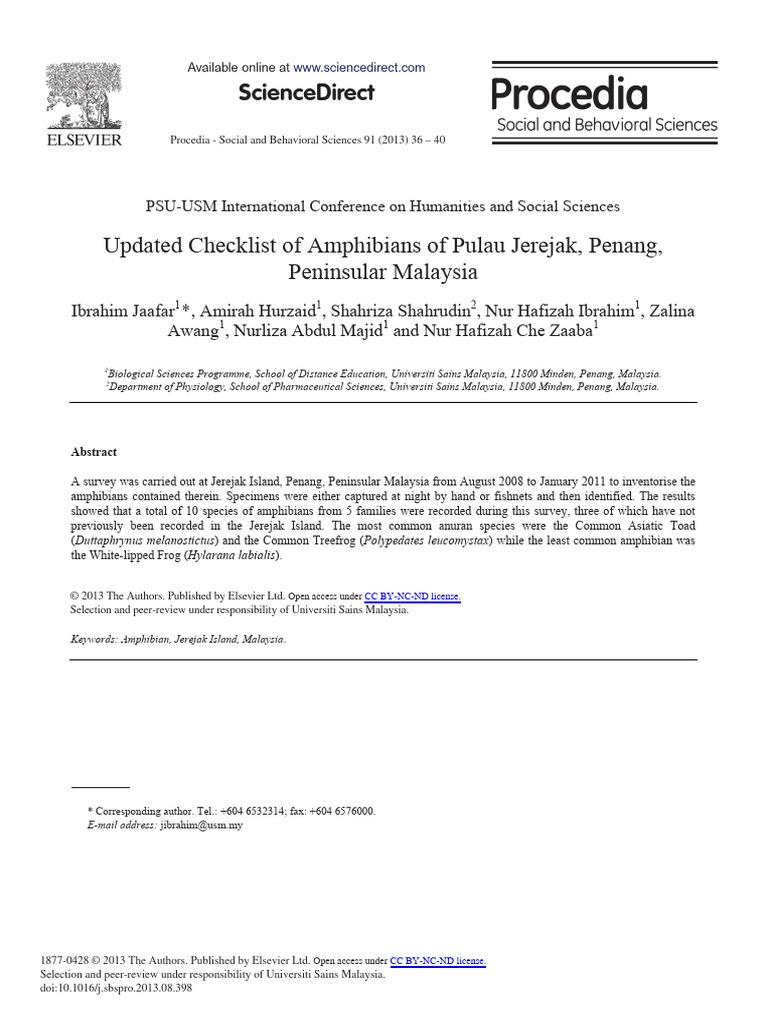 Updated Checklist of Amphibians of Pulau Jerej - 2013 - Procedia - Social and Be | PDF | Habitat ...