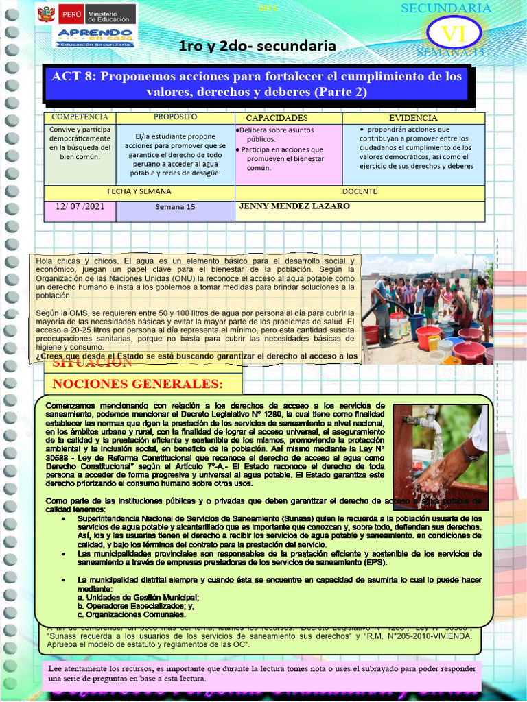 1º2º Act 4 DPCC Sem 15 | PDF | Saneamiento | Agua