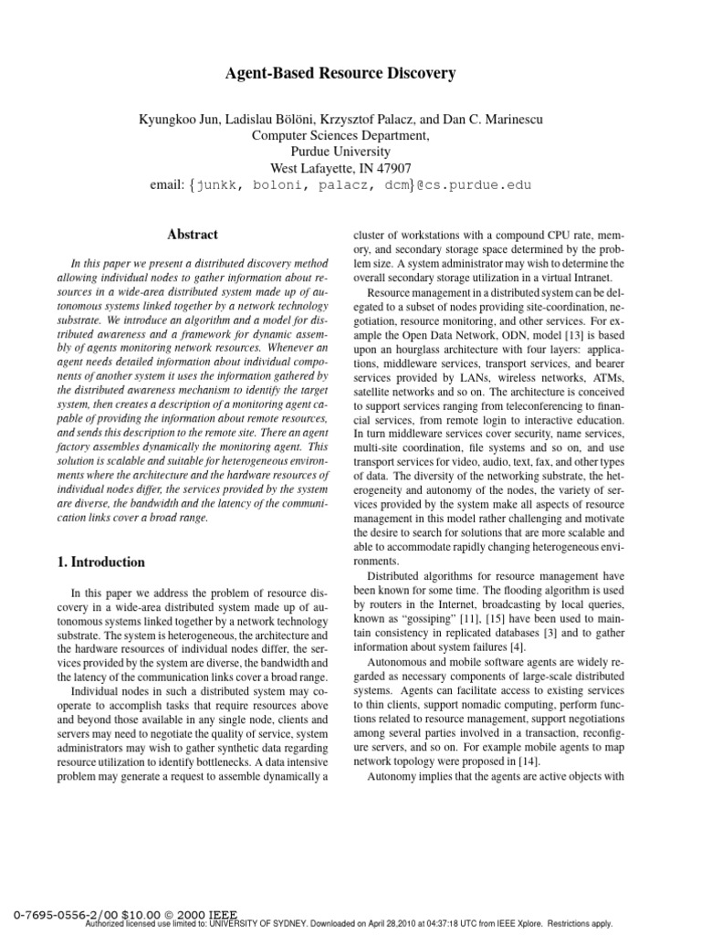 Agent-Based Resource Discovery | PDF | Computer Network | Distributed Computing
