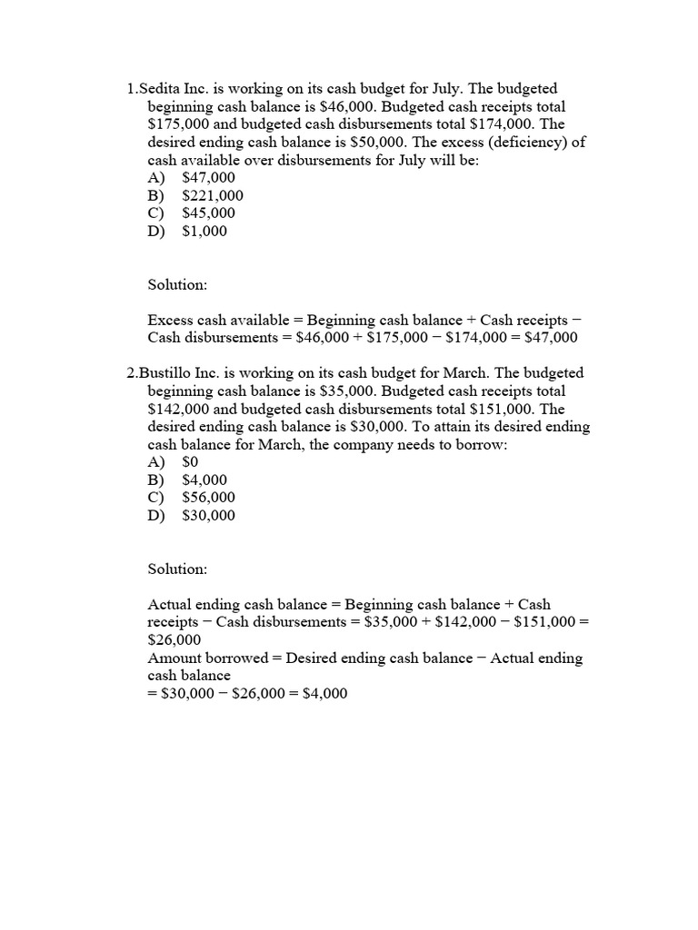 Cash Budget Exercises | PDF | Financial Accounting | Investing