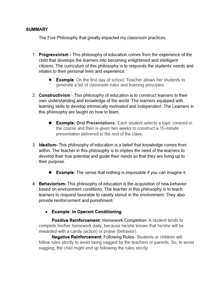 SUMMARY | PDF | Learning | Philosophy Of Education