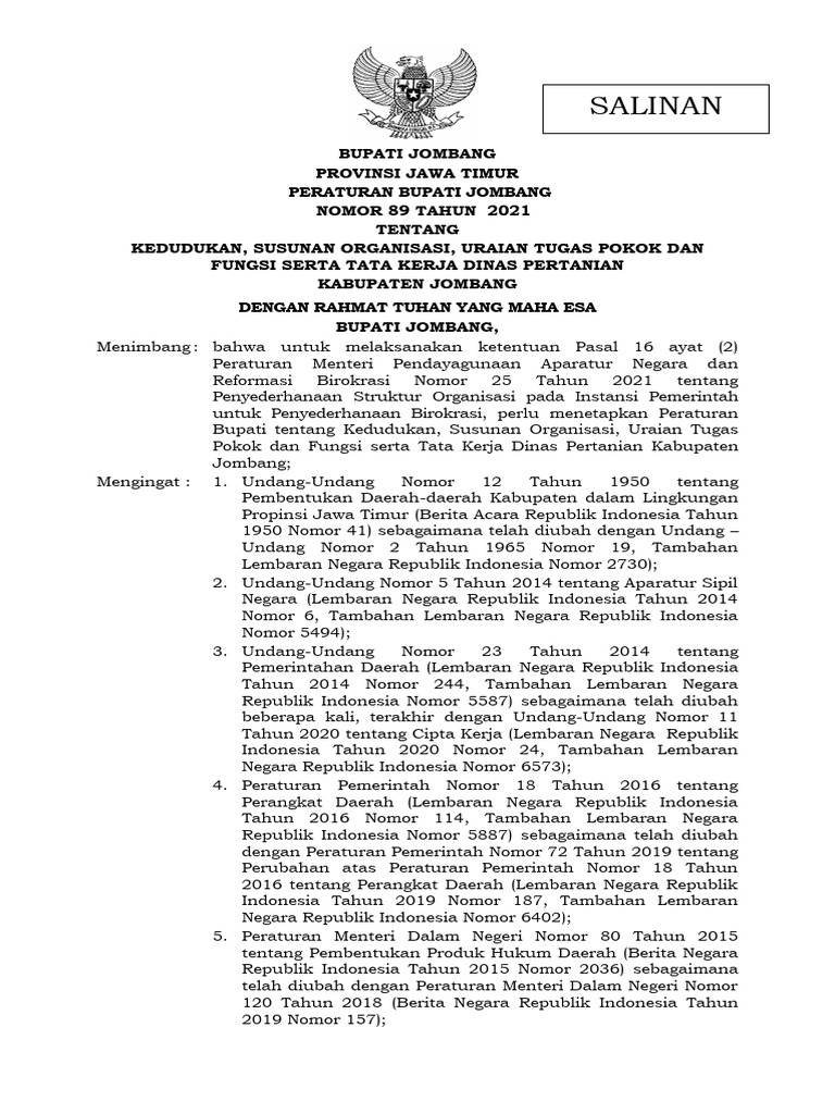 PERBUP 89 TH 2021 SOTK Dinas Pertanian Fix | PDF | Pengelolaan Keuangan ...