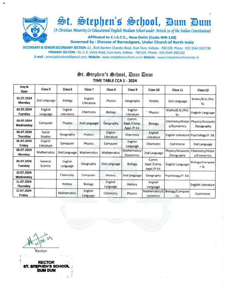 CCA 1 Time Table 2024 | PDF