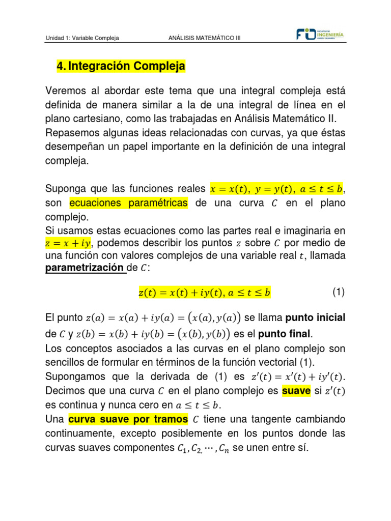 Variable Compleja - Clases 3 y 4 | PDF | Integral | Número complejo