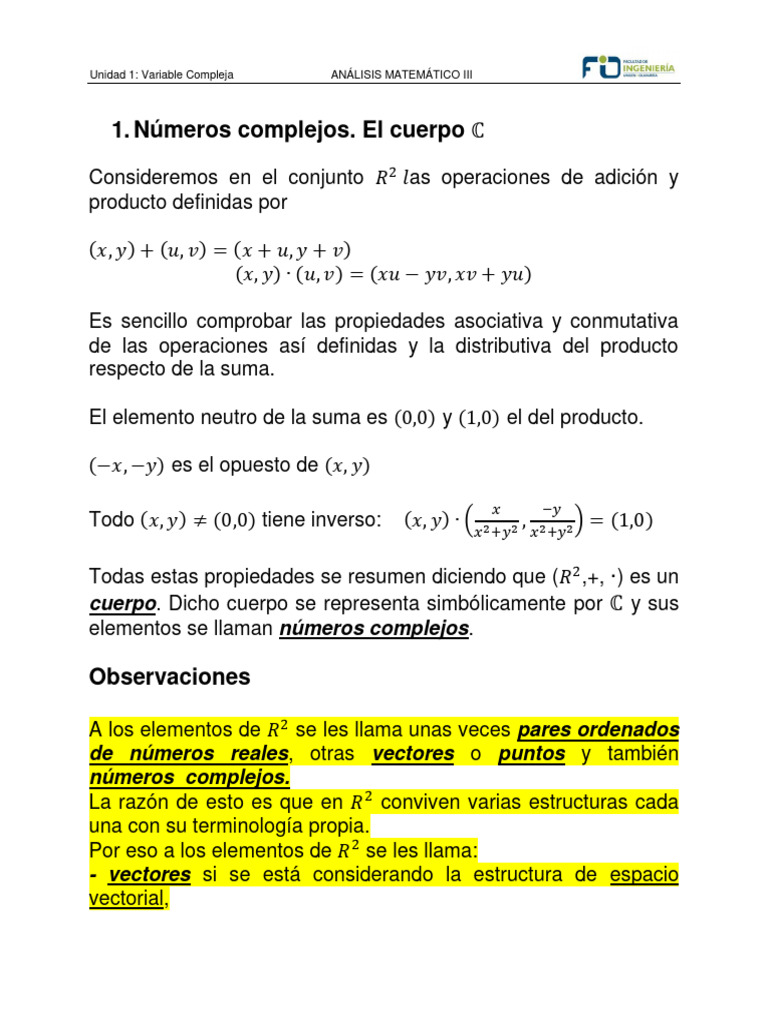 Variable Complejaclases 1 Y 2 Descargar Gratis Pdf Número Complejo 5090