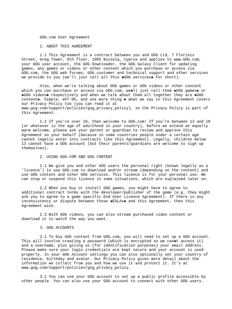 gog_eula | PDF | Proprietary Software | Source Code